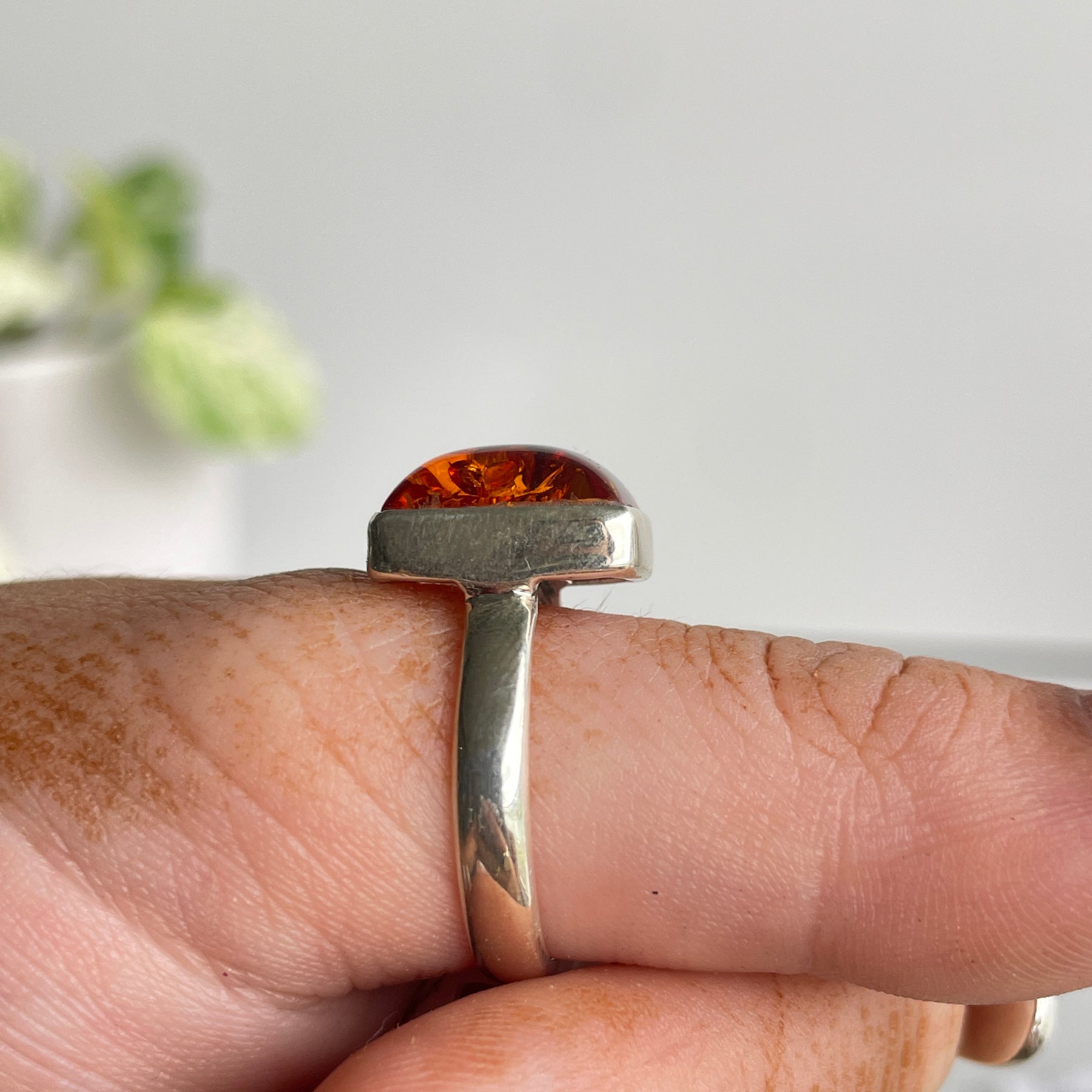 Amber Rectangle Ring Sz8 – Preah Ko Maitland