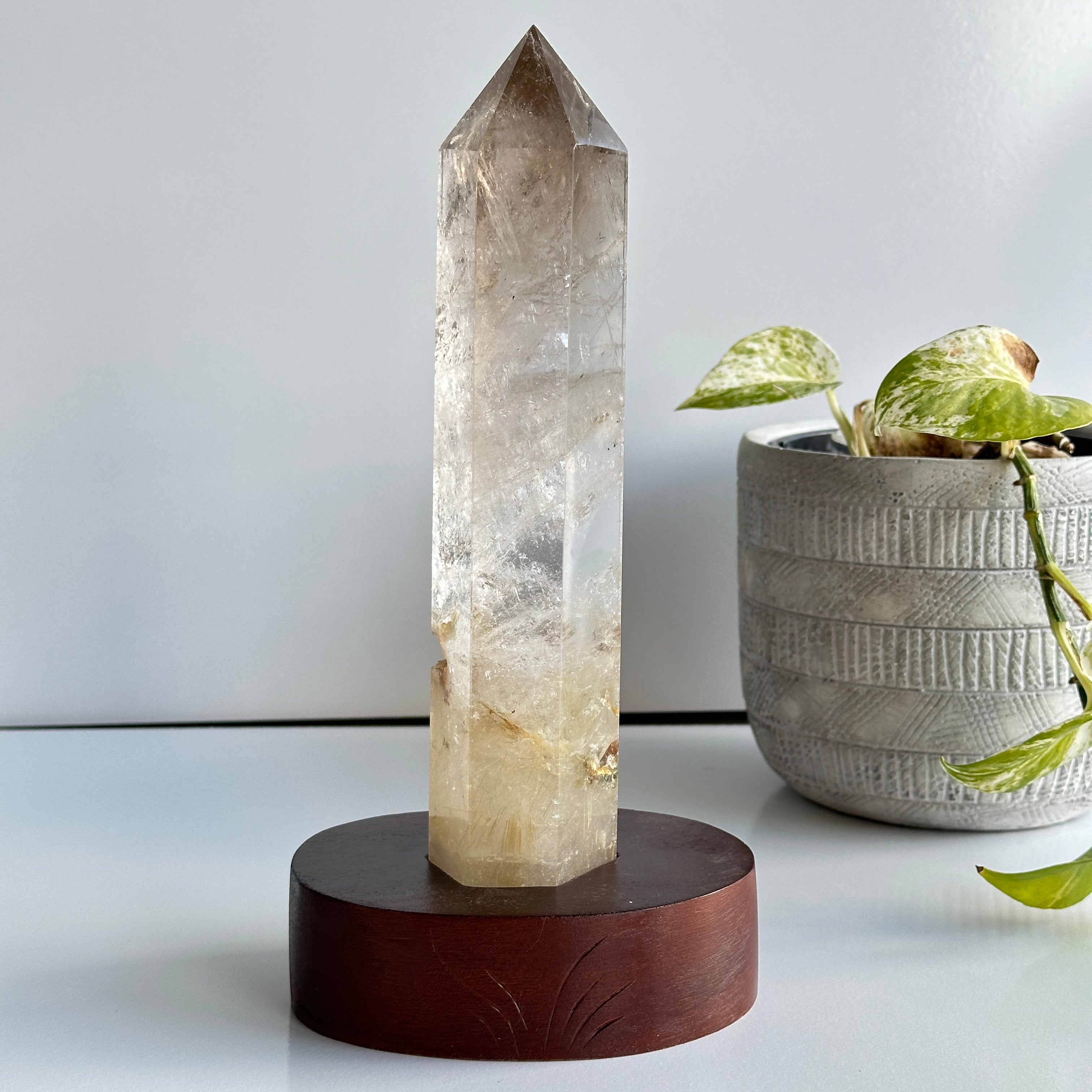 Smoky Quartz With Rutile Point In Stand 22.2cm – Preah Ko Maitland
